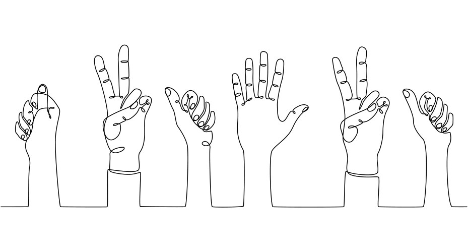 Hand drawn raised hands with clenched fists Vector Image