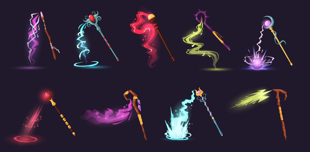 Magic wizard sticks magical staff weapon Vector Image