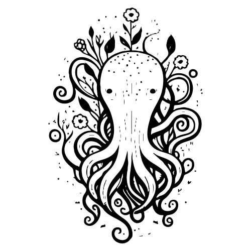 Octopus flower sketch hand draw Royalty Free Vector Image