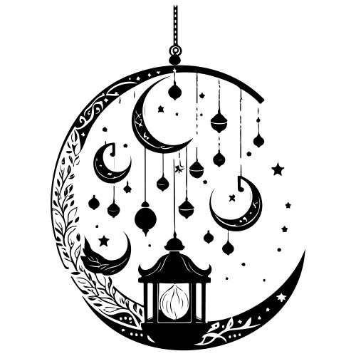 Ramadan lantern hanging crescent moon sketch draw Vector Image
