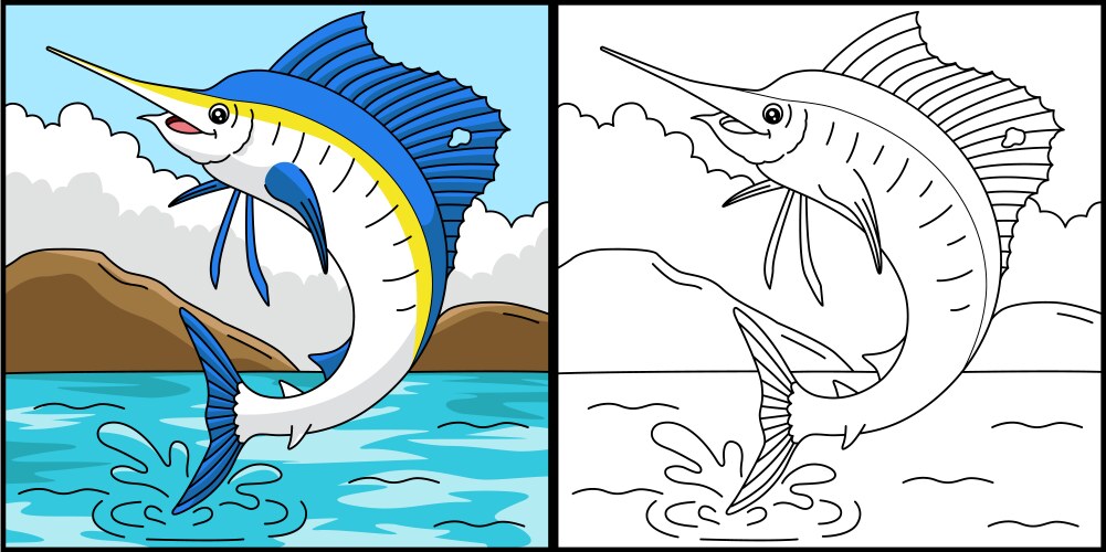 Sail fish coloring page colored Royalty Free Vector Image
