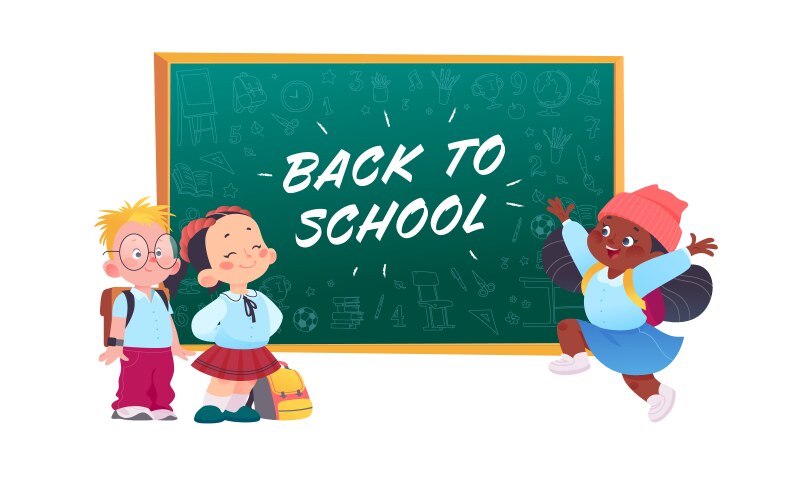 Cartoon school kids with chalkboard Royalty Free Vector