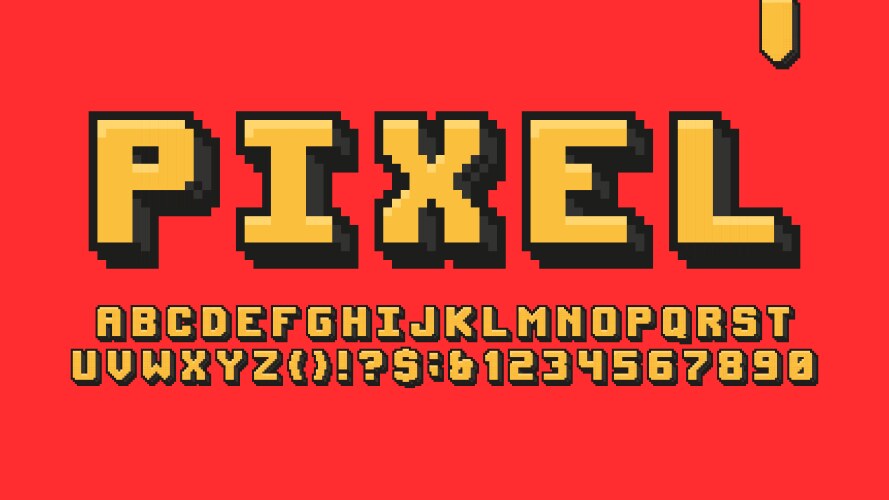 Pixel retro arcade game style font design 3d Vector Image Pixel retro arcade game style font design 3d Vector Image