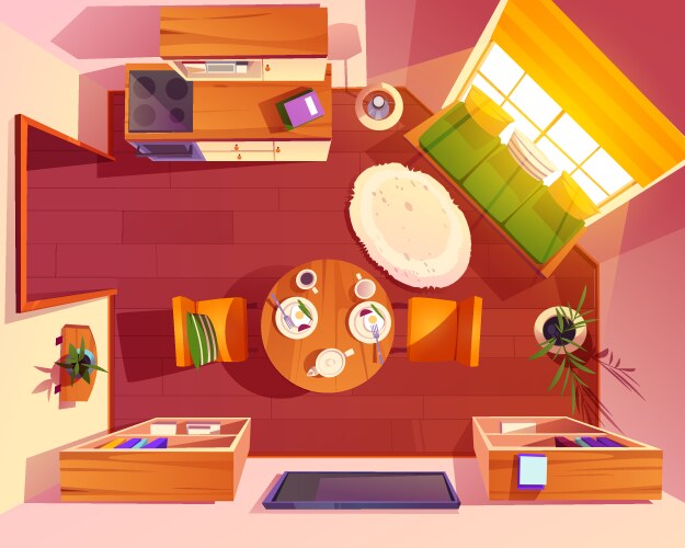 Small studio apartment cartoon plan Royalty Free Vector