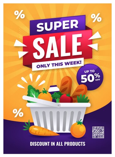 Gradient supermarket poster template Royalty Free Vector