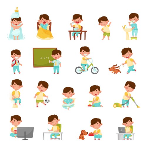 Cute girl daily routine activities set Royalty Free Vector