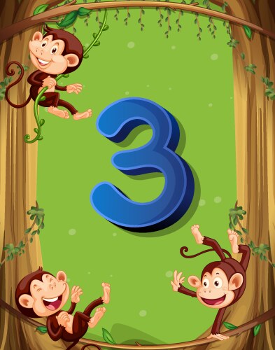 Number five with 5 monkeys on the tree Royalty Free Vector