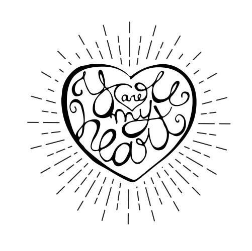 Romantic lettering inside heart shape with rays Vector Image