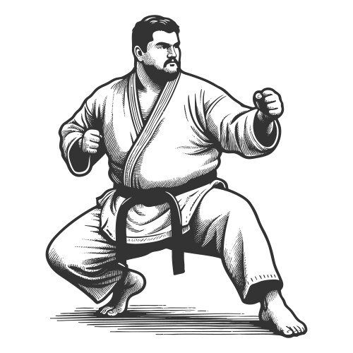 Martial artist in karate gi engraving Royalty Free Vector