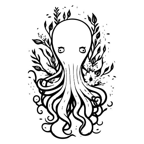 Octopus flower sketch hand draw Royalty Free Vector Image