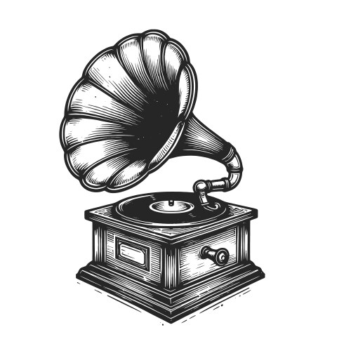 Antique phonograph engraving Royalty Free Vector Image