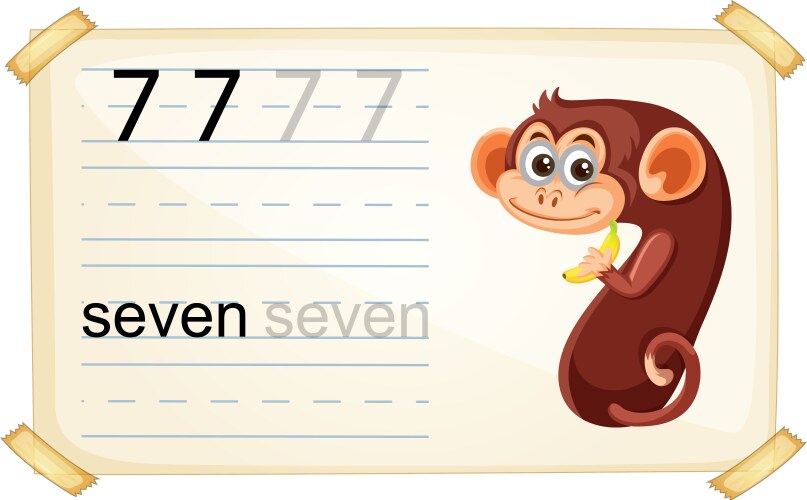 Cute monkey number seven character Royalty Free Vector Image