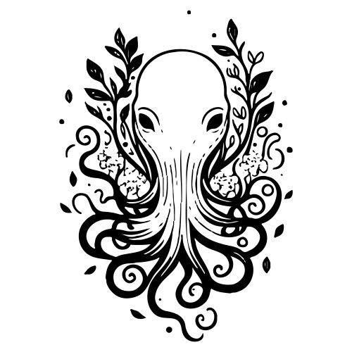 Octopus flower sketch hand draw Royalty Free Vector Image