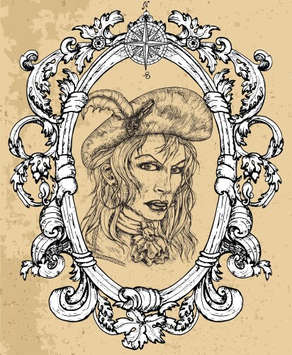 Pirate captain portrait in frame 3 Royalty Free Vector Image