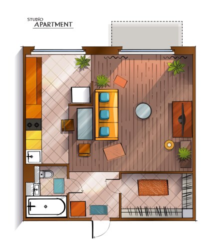 Small studio apartment cartoon plan Royalty Free Vector