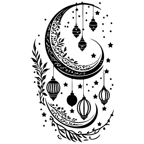 Ramadan lantern hanging crescent moon sketch draw Vector Image