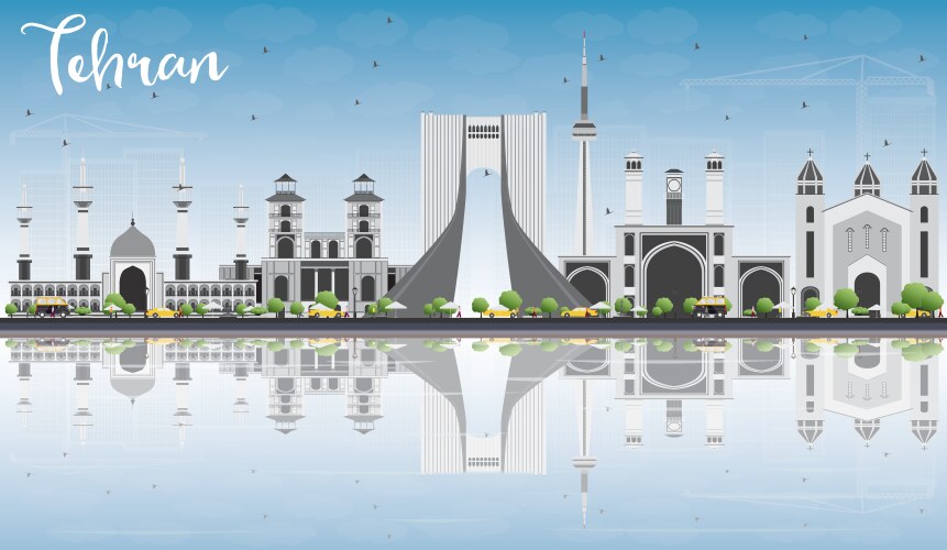 Abstract tehran skyline with color landmarks Vector Image