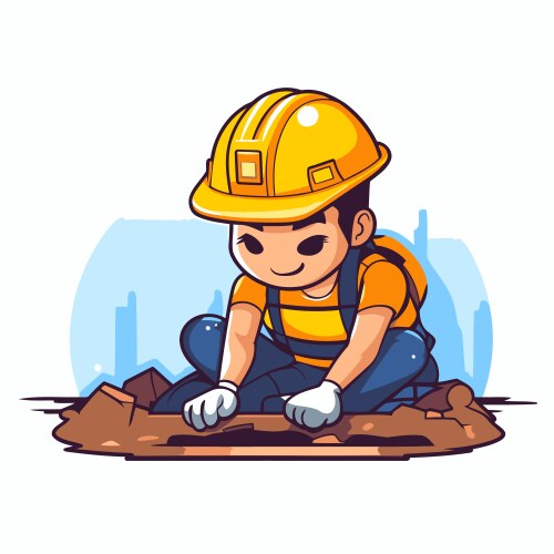Construction engineer boy cartoon with helmet Vector Image