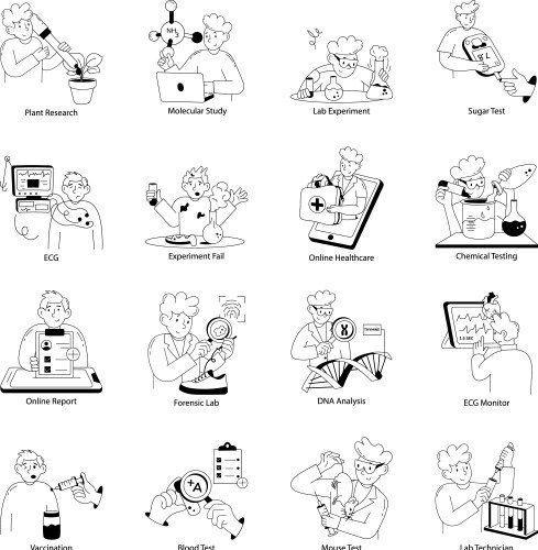 Pack of medical and lab testing doodle mini illust