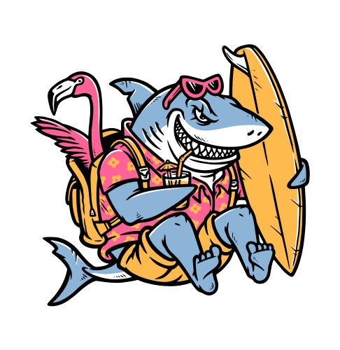 Shark wearing wig and skirt colored cartoon Vector Image