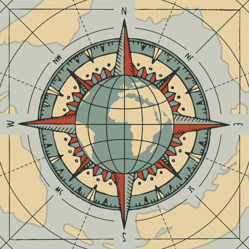 Wind rose compass retro Royalty Free Vector Image