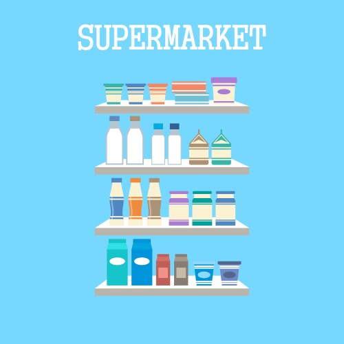 Supermarket interior with products big store Vector Image