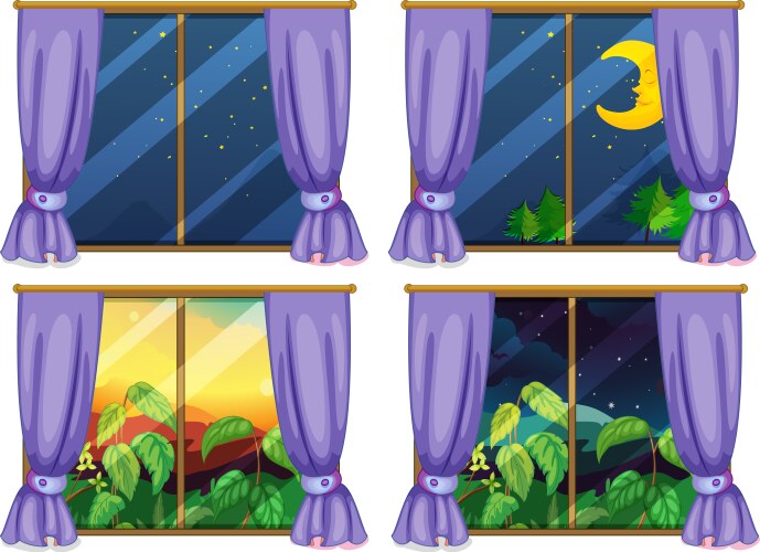 Night window icon cartoon style Royalty Free Vector Image