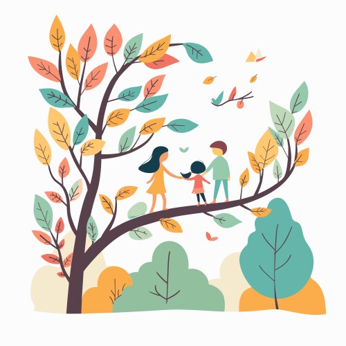 Children playing whimsical tree branch surrounded Vector Image