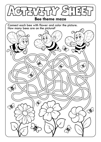 Cartoon maze activity with bee and hive Royalty Free Vector