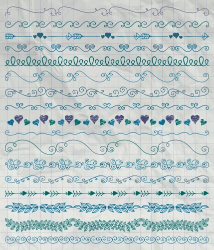 Big set of pen drawing seamless borders Royalty Free Vector