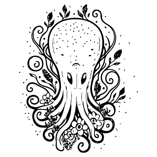 Octopus flower sketch hand draw Royalty Free Vector Image