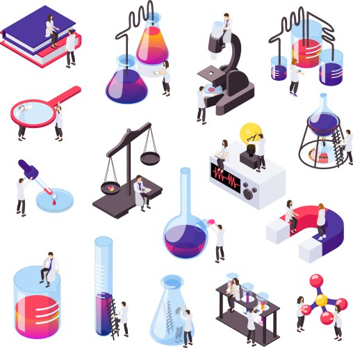 Science laboratory 3d isometric mega set Vector Image