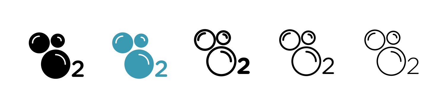 Oxygen o2 icon set black filled and outlined style