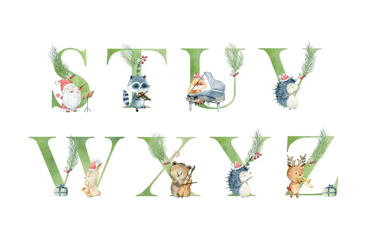 Watercolor christmas letters Royalty Free Vector Image