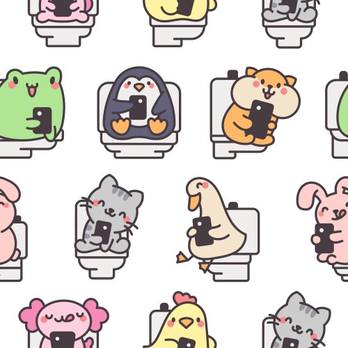 Pooping on toilet with phone seamless pattern Vector Image