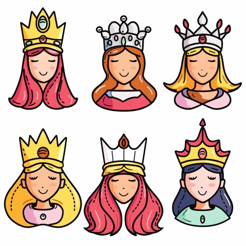 Six cartoon princesses different hairstyles dress Vector Image