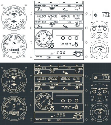 Airplane control panel close up Royalty Free Vector Image