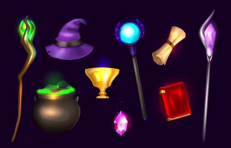 Magic wizard staff set Royalty Free Vector Image