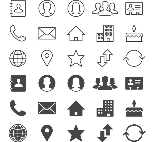 Contact icon set simplicity theme Royalty Free Vector Image