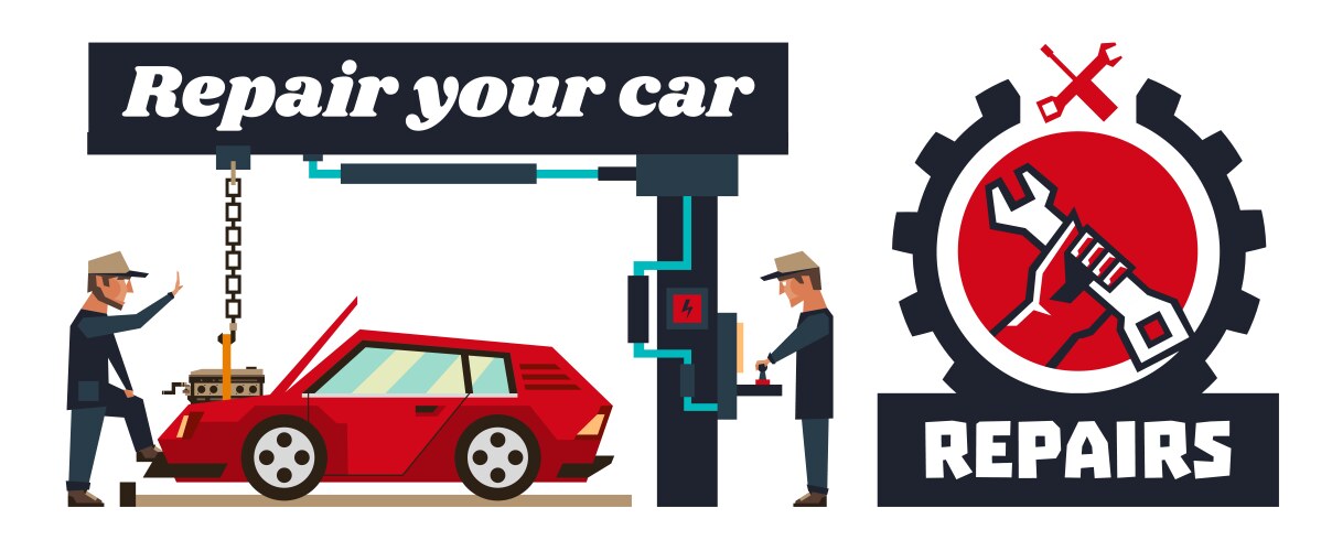 Car repair shop station banner repairman Vector Image