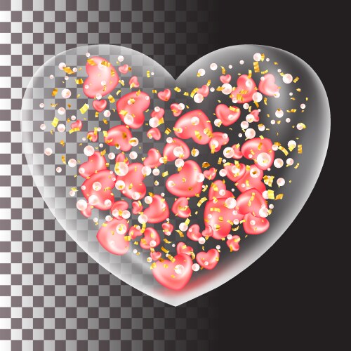Red realistic glass heart plastic transparent Vector Image
