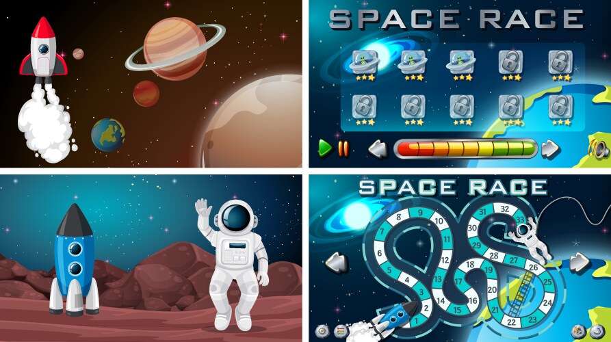 Kids space board game template Royalty Free Vector Image