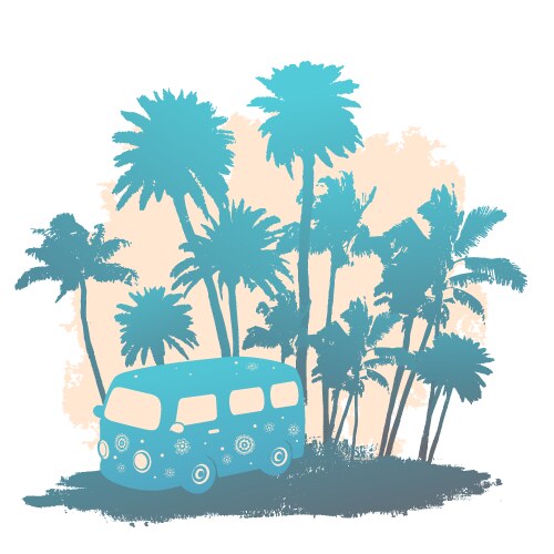 Summer time background with retro bus palms Vector Image