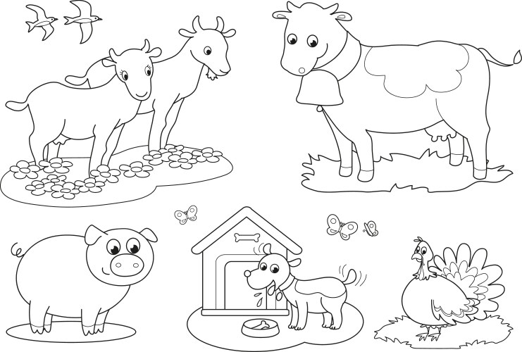 Farm animals coloring page Royalty Free Vector Image