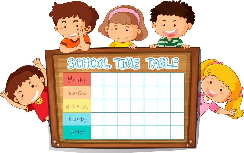School timetable template with kids playing Vector Image