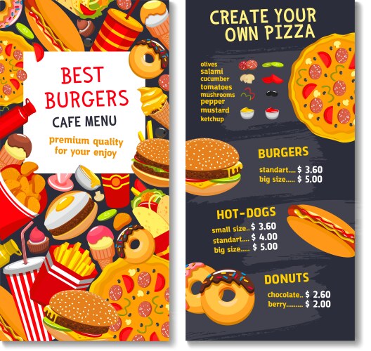 Fast food restaurant menu Royalty Free Vector Image