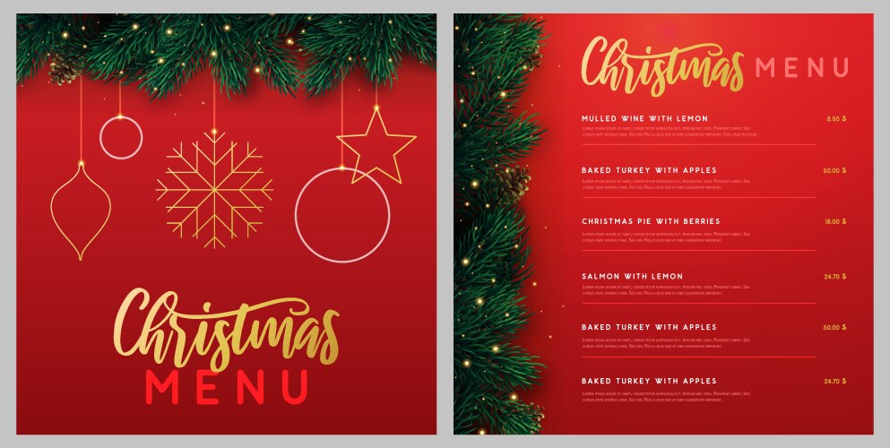 Christmas menu with snowflake design Royalty Free Vector