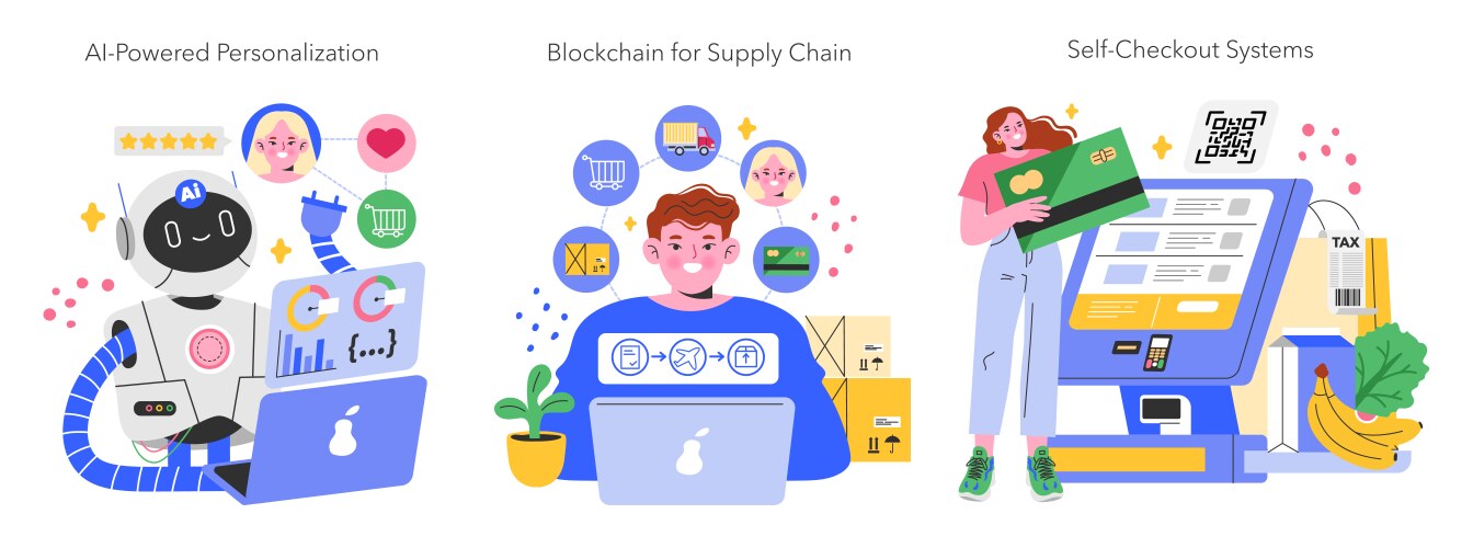 Retail tech flat Royalty Free Vector Image - VectorStock