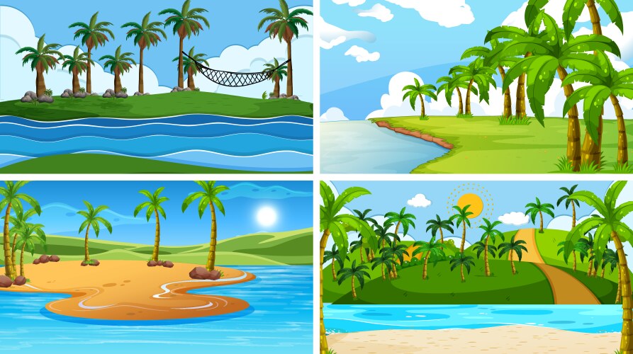 Tropical beach with parasol and palm trees Vector Image