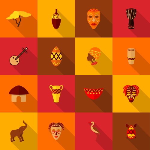 African masks transparent icon set Royalty Free Vector Image
